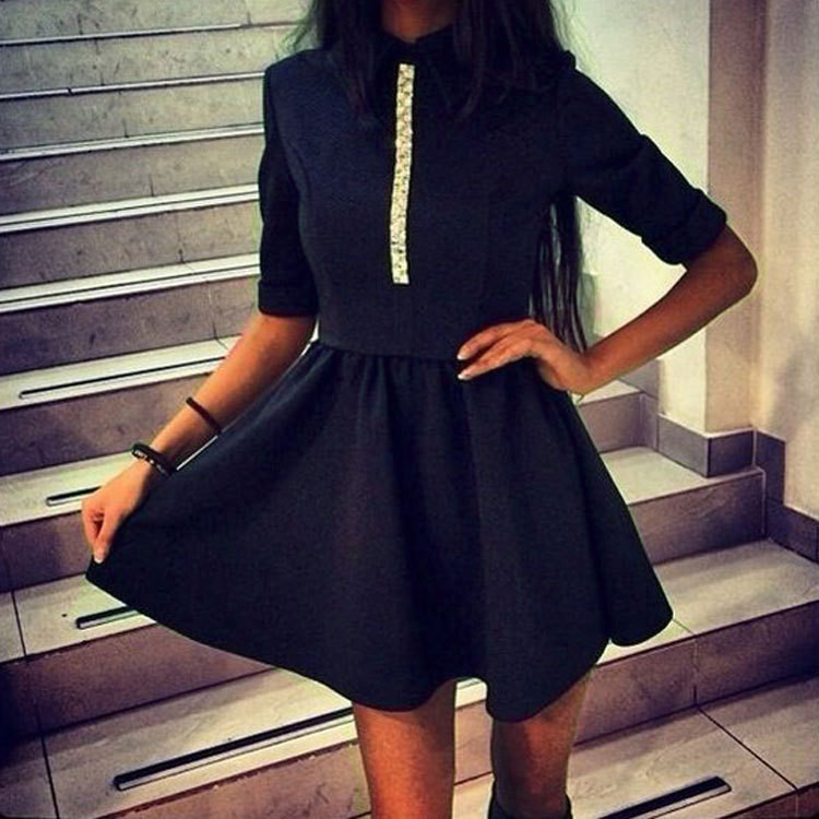 Diamond Lapel Short-sleeved Dress on Luulla