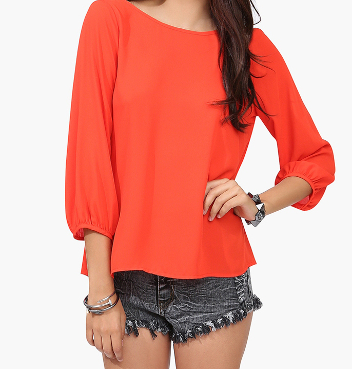 Casual Chiffon Blouses Top With Bow On Back In Red on Luulla